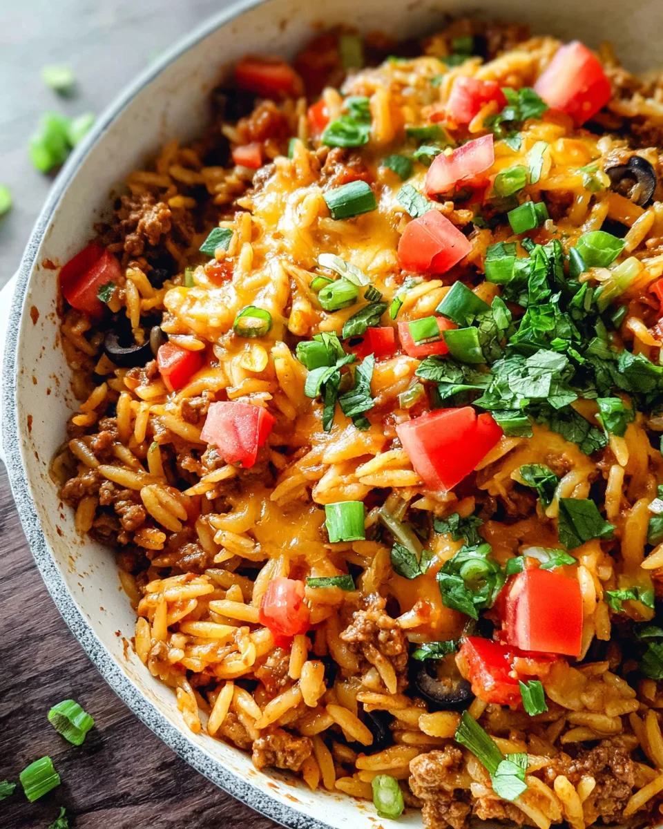 One Pot Cheesy Taco Orzo