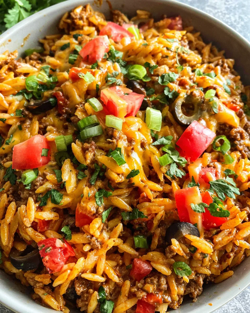 One Pot Cheesy Taco Orzo